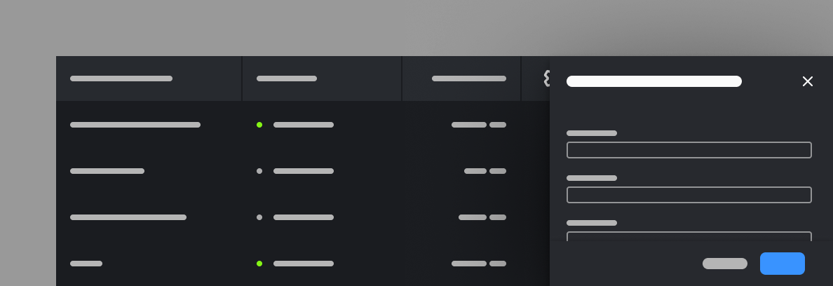 Table is partially visible on the left side of the screen, with a side panel open on the right ...